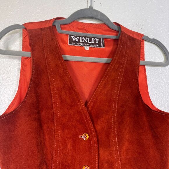 Winlit | Jackets & Coats | Vintage Leather Vest Womens Large Orange ...